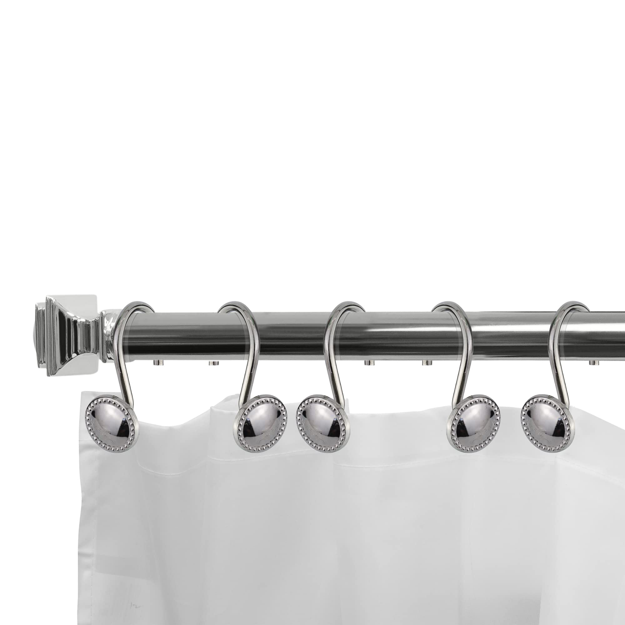 Splash Home Decorative Shower Curtain Hooks, Rust-Resistant Metal Curtain Rings, for Bathroom Rod and Curtain Hangers, Button Design Rings, Set of 12 - Nickel, 7 x 2 x 2 inch