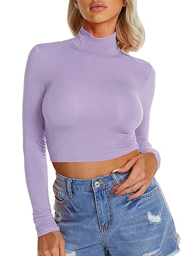 Laqeyko Women Trixie Tang Costume Top Light Purple Turtleneck Long Sleeve Crop Tops Halloween Shirts Lavender LA212-9-M