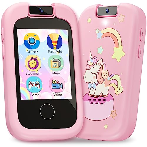 Kids Smart Phone Learning Toy for Girls 3-8 Years Old Cute Unicorn Design and Colorful Screen Birthday for 3 4 5 6 7 8 9 Year Old Girls with Rotatable Camera and 8GB Memory