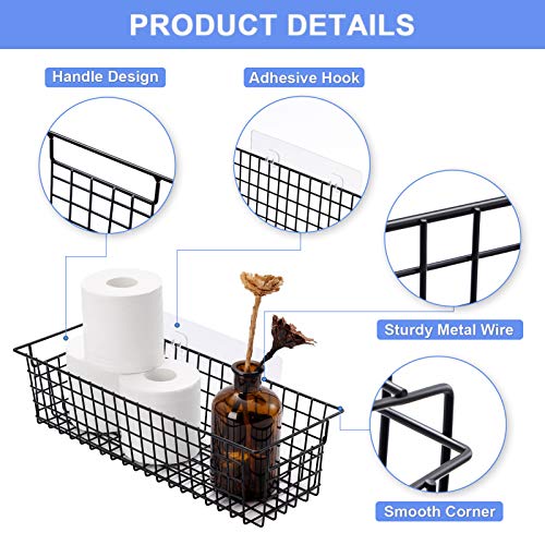 VITVITI Toilet Paper Holder with Handle, Metal Wire Basket Storage Organizer, for Bathroom/Wall Mounted/Toilet Tank, Set of 2, Black