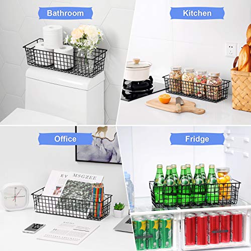 VITVITI Toilet Paper Holder with Handle, Metal Wire Basket Storage Organizer, for Bathroom/Wall Mounted/Toilet Tank, Set of 2, Black