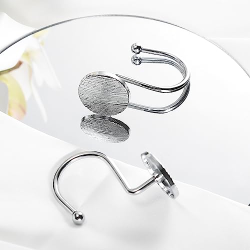 Silver Shower Curtain Hooks, Decorative Shower Curtain Rings, Modern Creative Metal Shower Curtain Hooks Rust Proof, Balanced Gliding Shower Hooks for Shower Curtain, 12 Pack, Circular Stripes