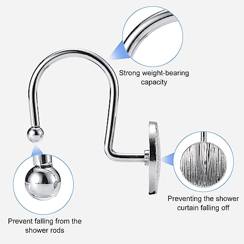 Silver Shower Curtain Hooks, Decorative Shower Curtain Rings, Modern Creative Metal Shower Curtain Hooks Rust Proof, Balanced Gliding Shower Hooks for Shower Curtain, 12 Pack, Circular Stripes