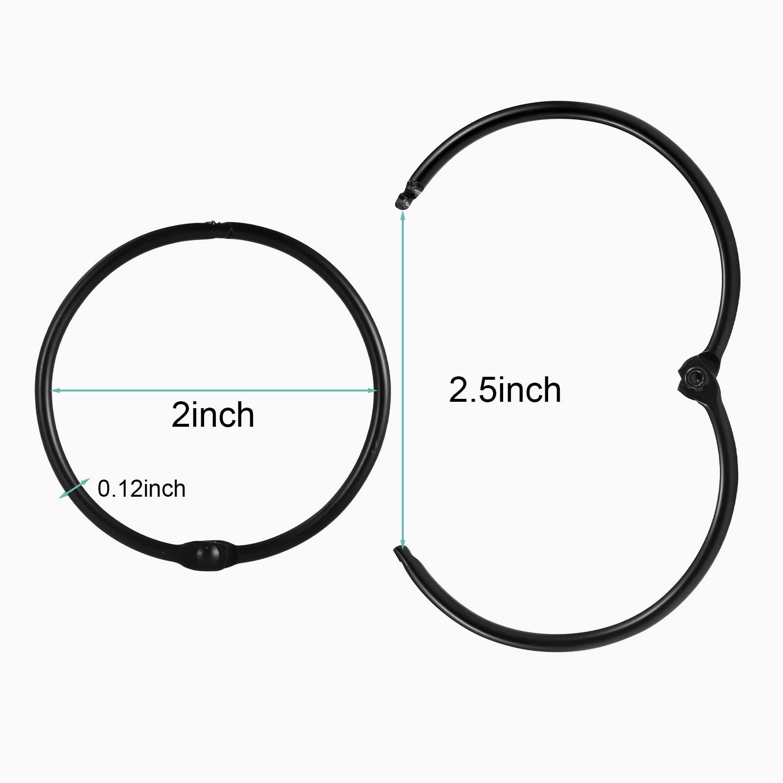 Shower Curtain Hooks, 12 Pcs Shower Curtain Rings, Round Snap Black Shower Curtain Rings, Decorative Metal Rustproof Shower Curtain Rings, Glide Smoothly Shower Rings for Curtain (Black)