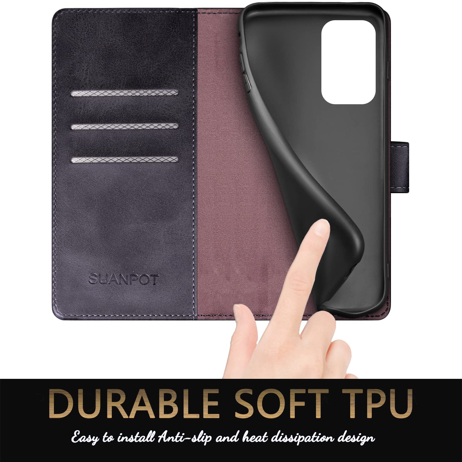 SUANPOT for Samsung Galaxy A53 5G Leather Wallet case with RFID Credit Card Holder Flip Folio Book Phone case Shockproof Cover for Women Men for Samsung A53 case Wallet Black