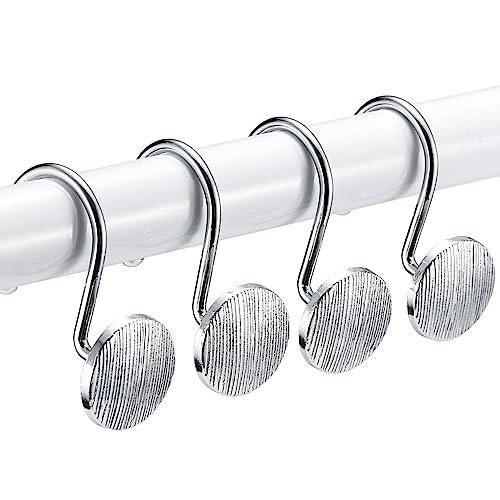Silver Shower Curtain Hooks, Decorative Shower Curtain Rings, Modern Creative Metal Shower Curtain Hooks Rust Proof, Balanced Gliding Shower Hooks for Shower Curtain, 12 Pack, Circular Stripes