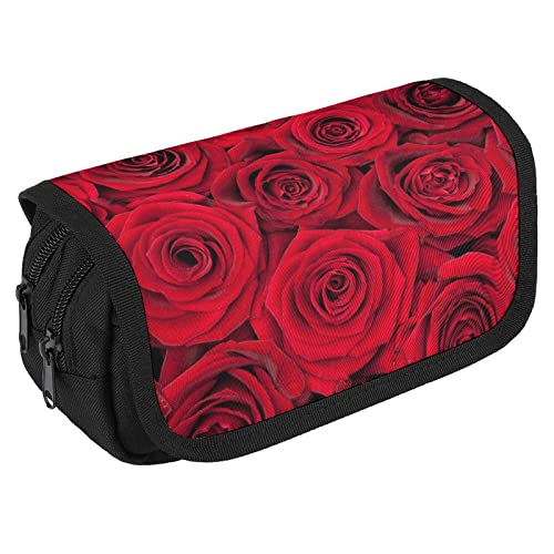 Beautiful Red Roses Pencil Case with Two Large Compartments Pocket Big Capacity Storage Pouch Pencil Bag for School Teen Adult