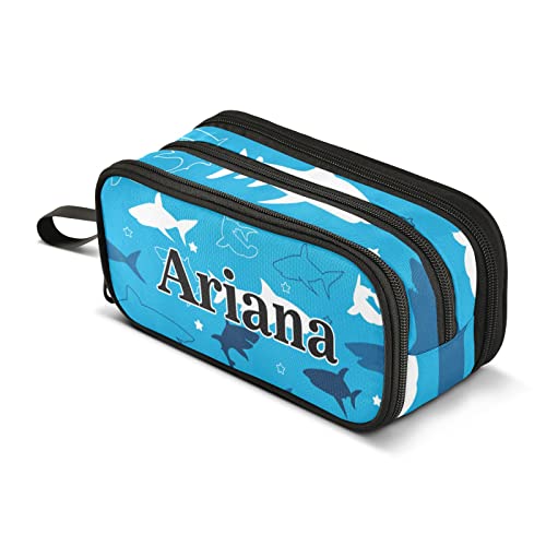 J JOYSAY Custom Sharks Pencil Case Large Big Capacity Personalized Pencil Bag for Girls Boys Customized Pencil Storage Box Journaling Supplies for Office Kids Adults