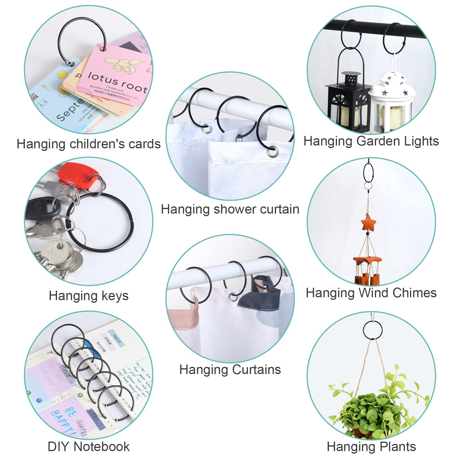 Shower Curtain Hooks, 12 Pcs Shower Curtain Rings, Round Snap Black Shower Curtain Rings, Decorative Metal Rustproof Shower Curtain Rings, Glide Smoothly Shower Rings for Curtain (Black)