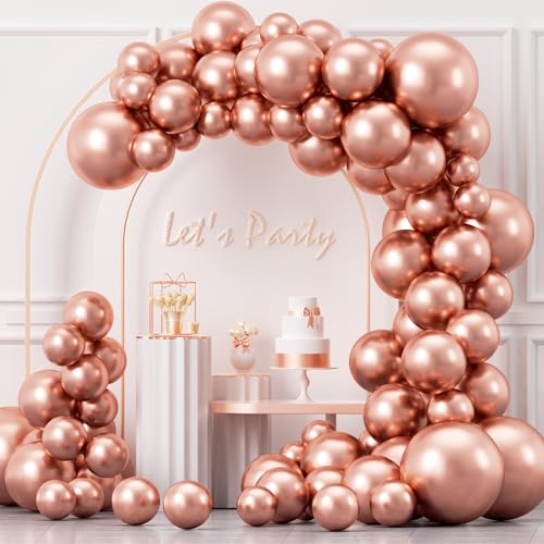 YAOWKY Rose Gold Balloons,100PCS 18In 12In 10In 5In Different Sizes Rose Gold Latex Metallic Balloon Garland Arch Kit for Bridal Weddings Birthday Anniversary Bachelorette Party Decorations