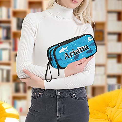 J JOYSAY Custom Sharks Pencil Case Large Big Capacity Personalized Pencil Bag for Girls Boys Customized Pencil Storage Box Journaling Supplies for Office Kids Adults