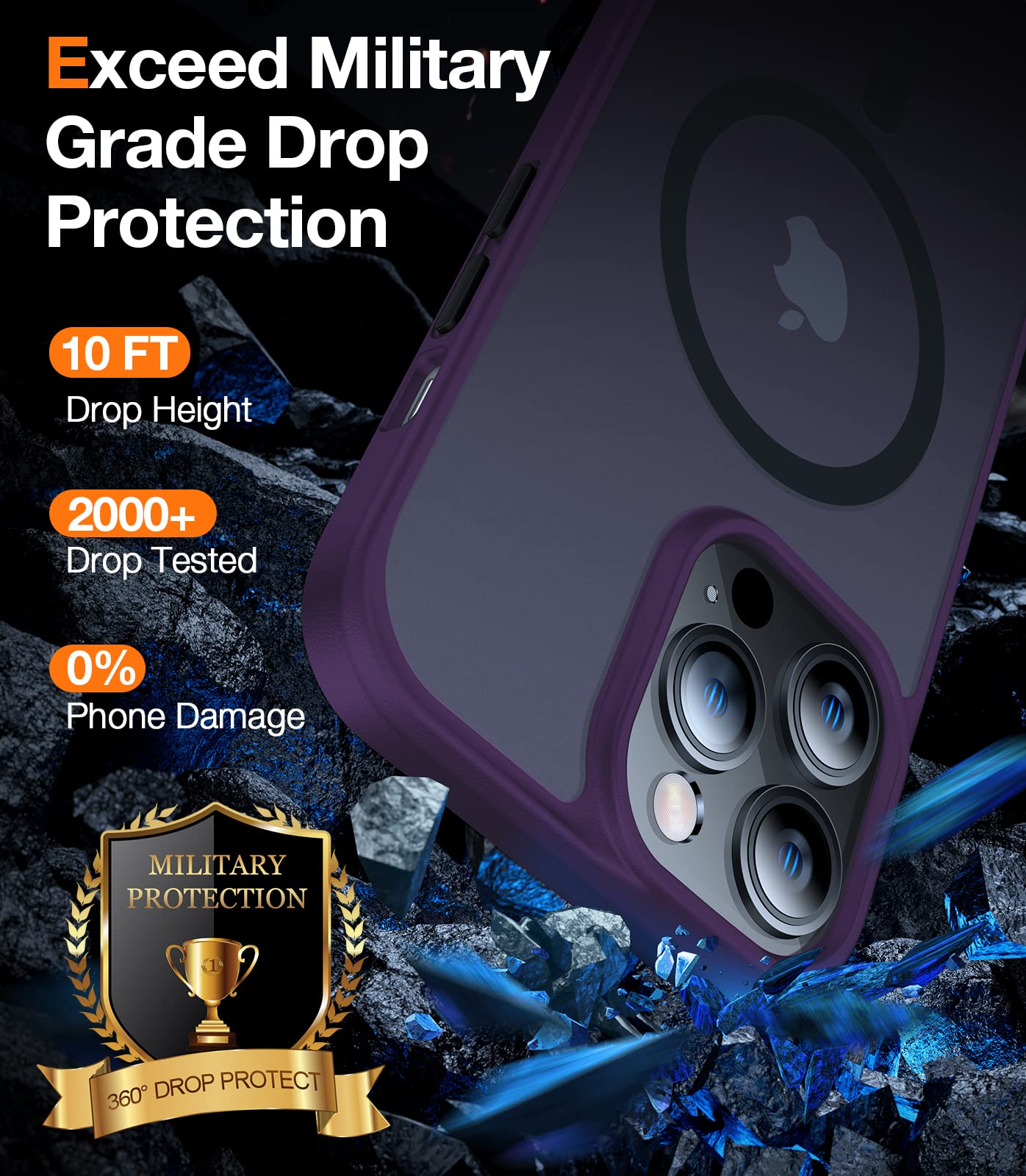 TORRAS Save $15 to Buy Deep Purple&Black Together for iPhone 14 Pro Max Case Compatible for MagSafe Guardian Series