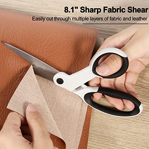 Premium Tailor Sewing Scissors Bundle, 8.1" Heavy Duty Sharp Fabric Scissors, 5.1"/4" Detail Embroidery Scissors, 5" Thread Snips with Comfort Grip (Grayish White)