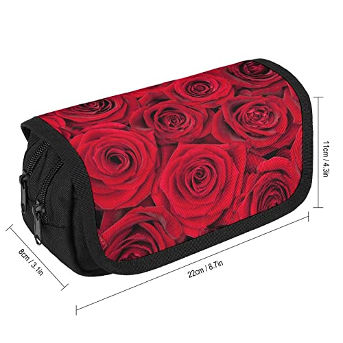 Beautiful Red Roses Pencil Case with Two Large Compartments Pocket Big Capacity Storage Pouch Pencil Bag for School Teen Adult