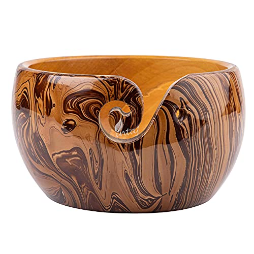 Outright Solid Wooden Yarn Bowl for Knitting -Color Poured Handmade Wooden Yarn Storage Bowl for Knitting & Crochet-Portable Yarn Bowl (Brown, Large)