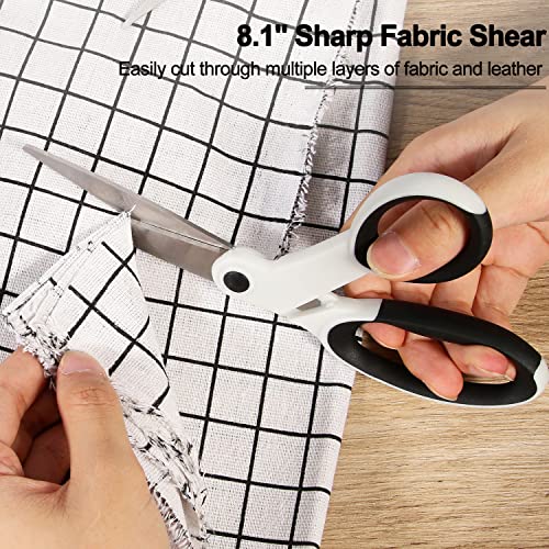 Premium Tailor Sewing Scissors Bundle, 8.1" Heavy Duty Sharp Fabric Scissors, 5.1"/4" Detail Embroidery Scissors, 5" Thread Snips with Comfort Grip (Grayish White)