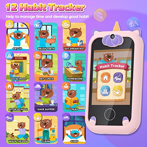 Lizzbey Unicorn Phone for Girls Age 3-8 - Touchscreen Learning Toy with Camera and 8G SD Card