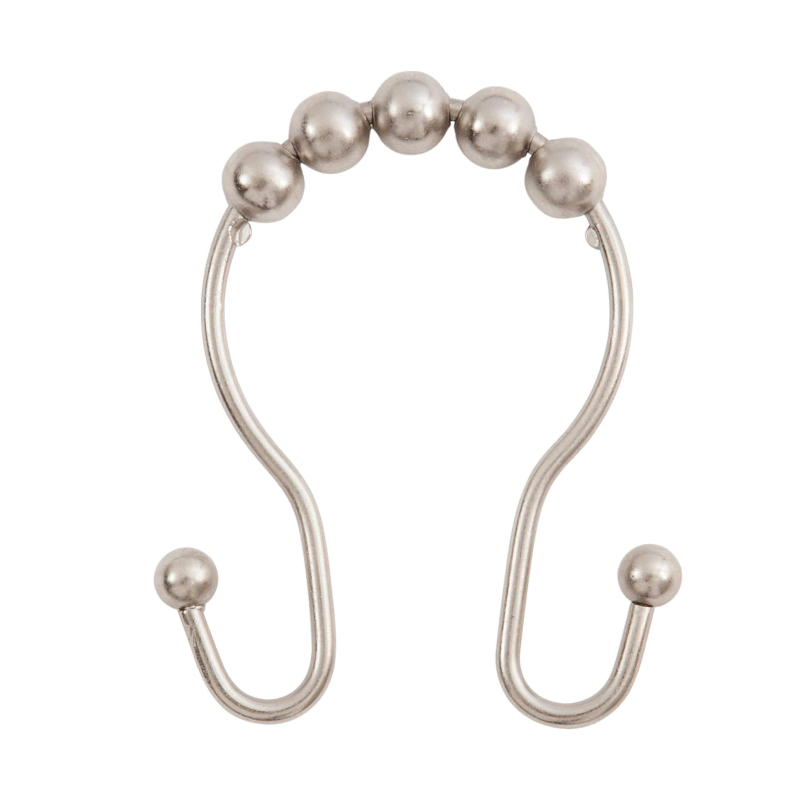 Kenney KN67120 Rust-Resistant Gliding Metal Beaded Shower Curtain Rings with Double Hanging Hooks for Shower Curtain and Standard Shower Curtain Rod, Bathroom Use, Easy to Install, 12-Pack, Nickel