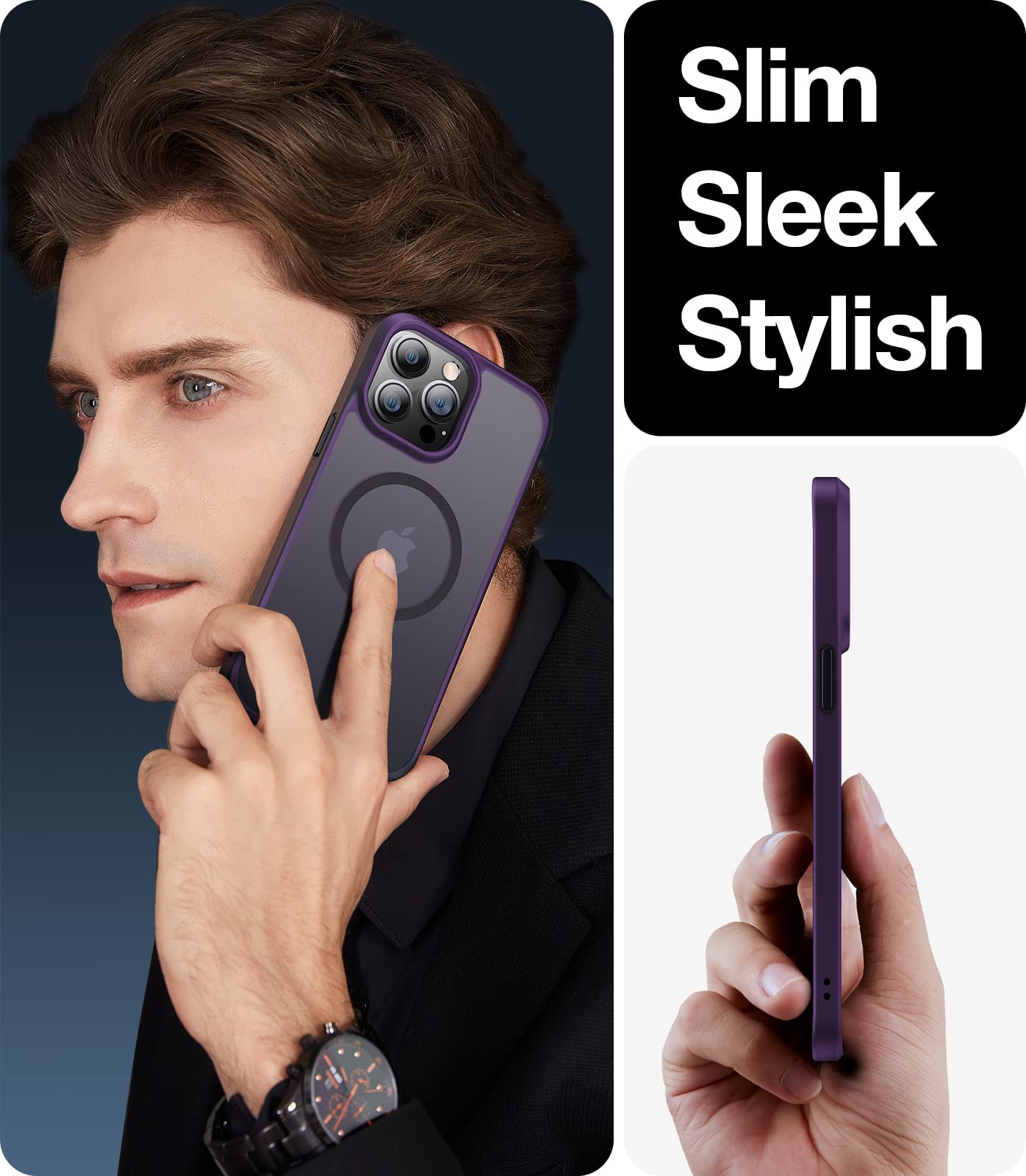 TORRAS Save $15 to Buy Deep Purple&Black Together for iPhone 14 Pro Max Case Compatible for MagSafe Guardian Series