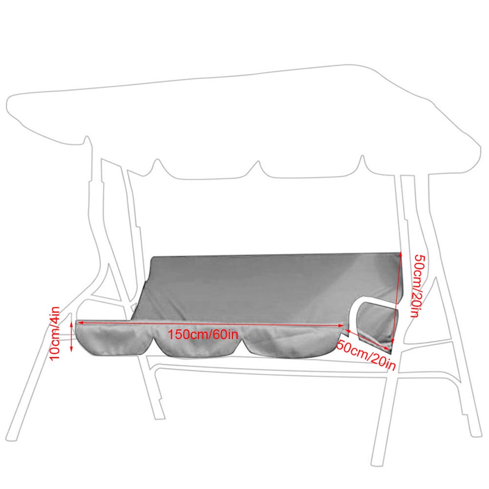 AMONIDA Swing Seat Cover,Three Seaters Patio Swing Cushion Cover Replacement,for Patio, Courtyard, Garden,Waterproof Dustproof Swing Chair(59.1x19.7x3.9in)(Gray)