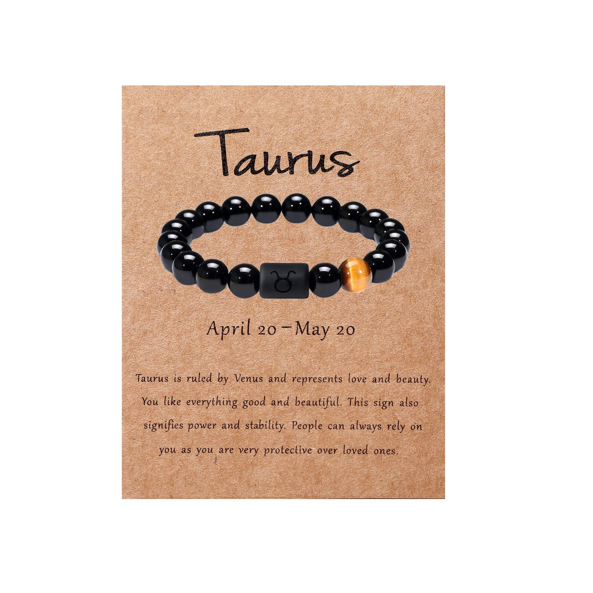 Jade cabbage Couple Bracelet for Men Women 12 Constellation 8mm 10mm Natural Black Onyx Bead Bracelet Distance Friendship Prayer Blessing Bracelet Gifts 6.5"