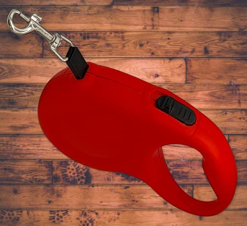 360° Tangle-Free Heavy Duty Retractable Dog Leash with Anti-Slip Handle, 16.4 ft Strong Nylon Tape, One-Handed Brake, Pause Lock Red