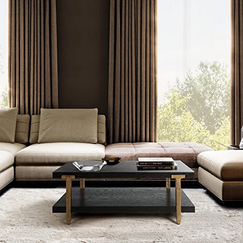 Uolfin Coffee Tables for Living Room with Oak Veneer and Vintage Gold Metal Legs, 42" L