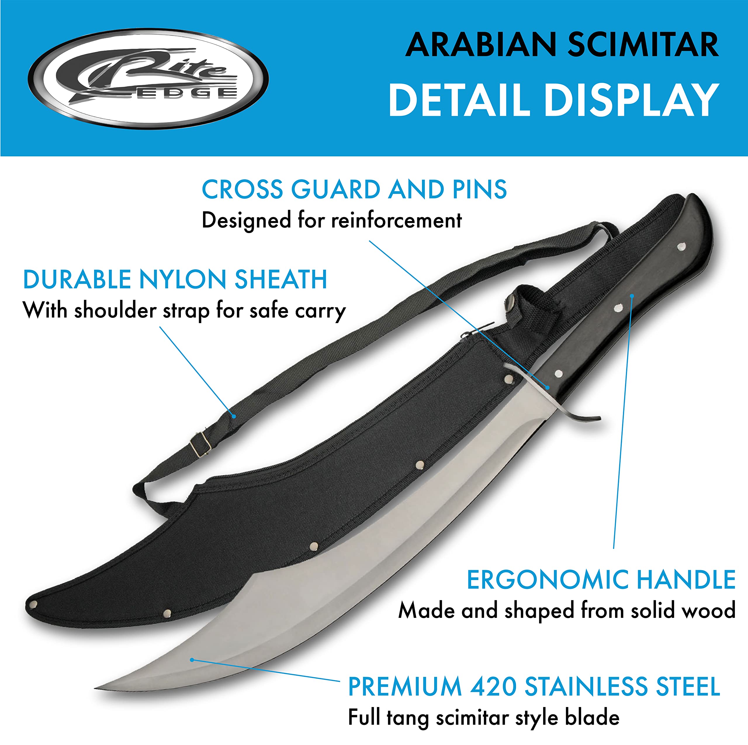 SZCO Supplies 926962 ABS Handled Full Tang Arabian Style Scimitar Outdoor Machete with Sheath, Black, 25" Length