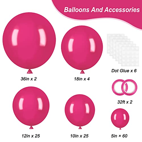 RUBFAC 116pcs Hot Pink Balloons Different Sizes Pack of 36 18 12 10 5 Inch for Garland Arch Extra Large Balloons for Birthday Wedding Party Decoration
