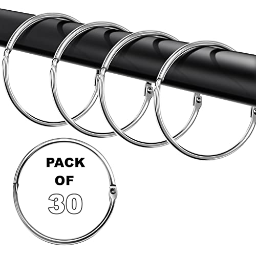 30Pcs Shower Curtain Rings Rustproof Metal Round Shower Ring Hooks for Bathroom Decorative Shower Curtain Rings for Shower Rods Curtains YUSZOOM (Silver)