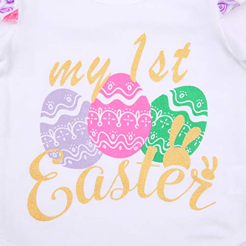 Newborn Baby Girl Easter Outfits My First Easter Short Sleeve Romper+Rabbit Print Shorts Set+Headband 3Pcs Baby Girl Easter Clothes (My 1St Easter A, 6-9 Months)