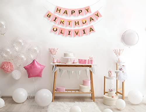 PartyForever Rose Gold Happy Birthday Olivia Banner Birthday Party Decorations and Supplies