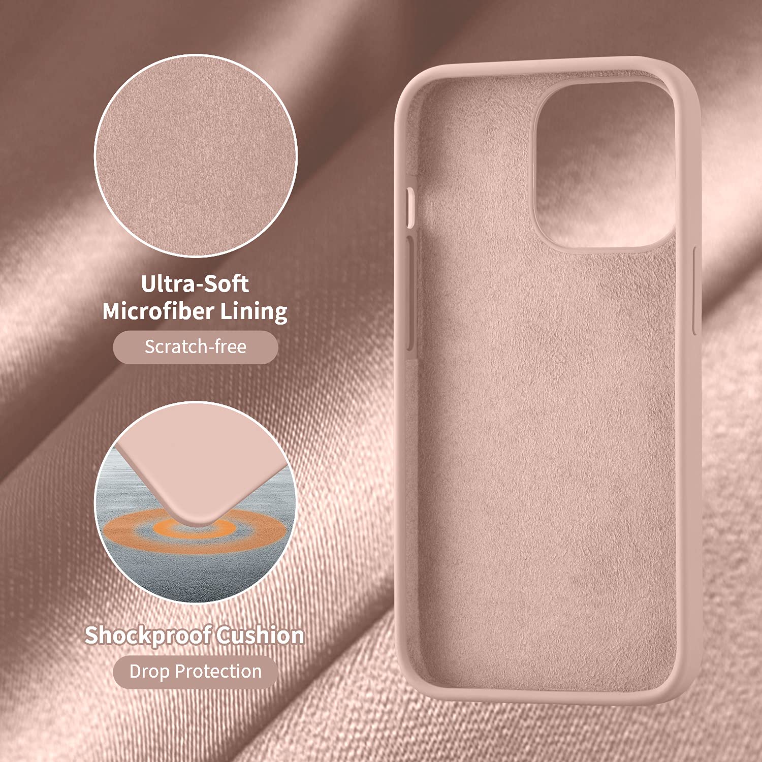 Cordking Designed for iPhone 12 Pro Max Case, with 2 Screen Protectors + 2 Camera Lens Protectors, Shockproof Silicone Phone Case with Microfiber Lining, Pinksand