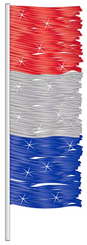 Car Auto Dealer Supplies Antenna Flag - Metallic Fringe RED, Silver & Blue (Set of 12) Patriotic 4TH of July