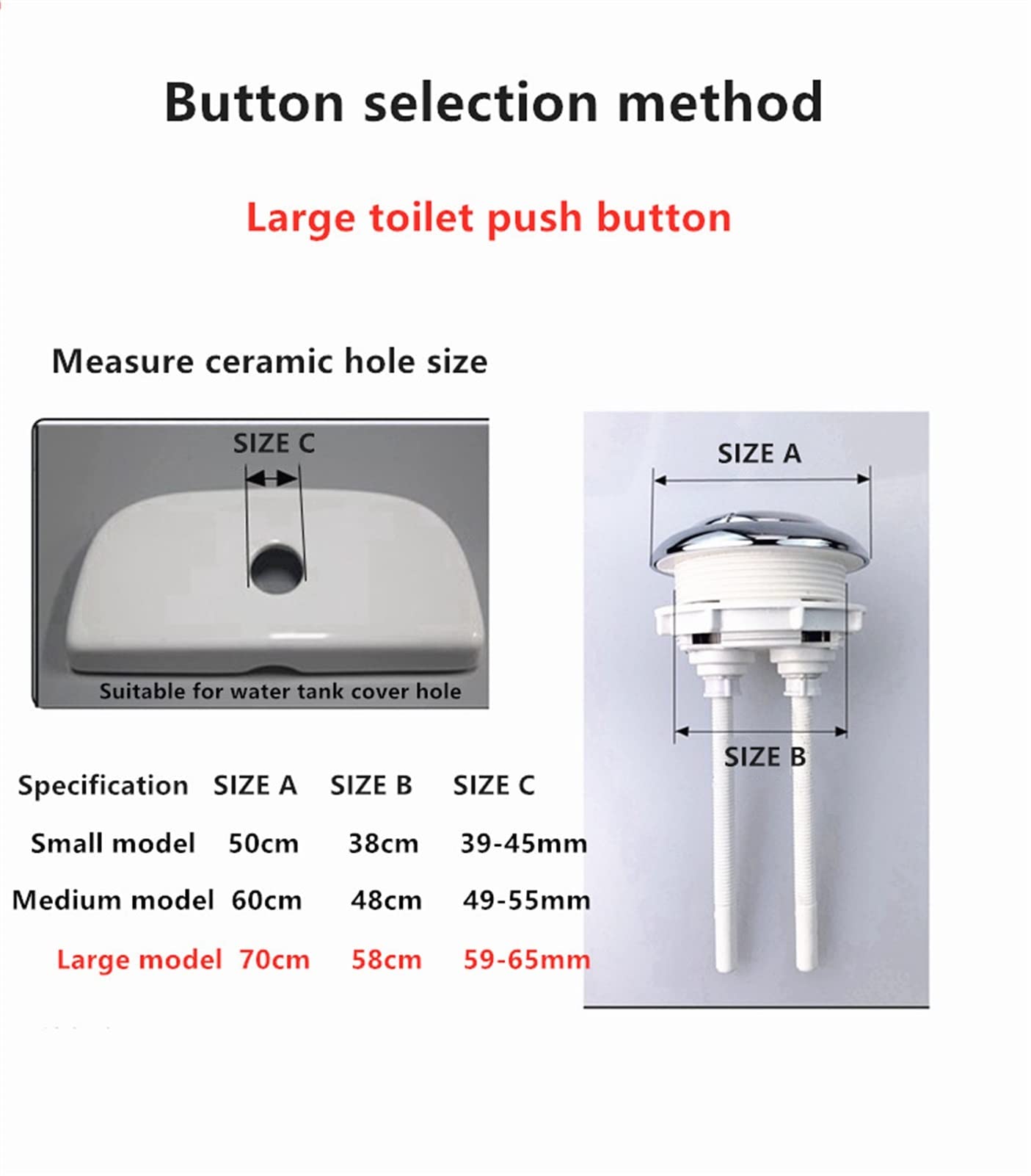 EEASSA Toilet Flush Valves Bathroom Toilet Press Flush Switch Button Closestool Round Big Dual Push Button Toilet Press Flush Switch Button,JO21013 Toilet Tank Button