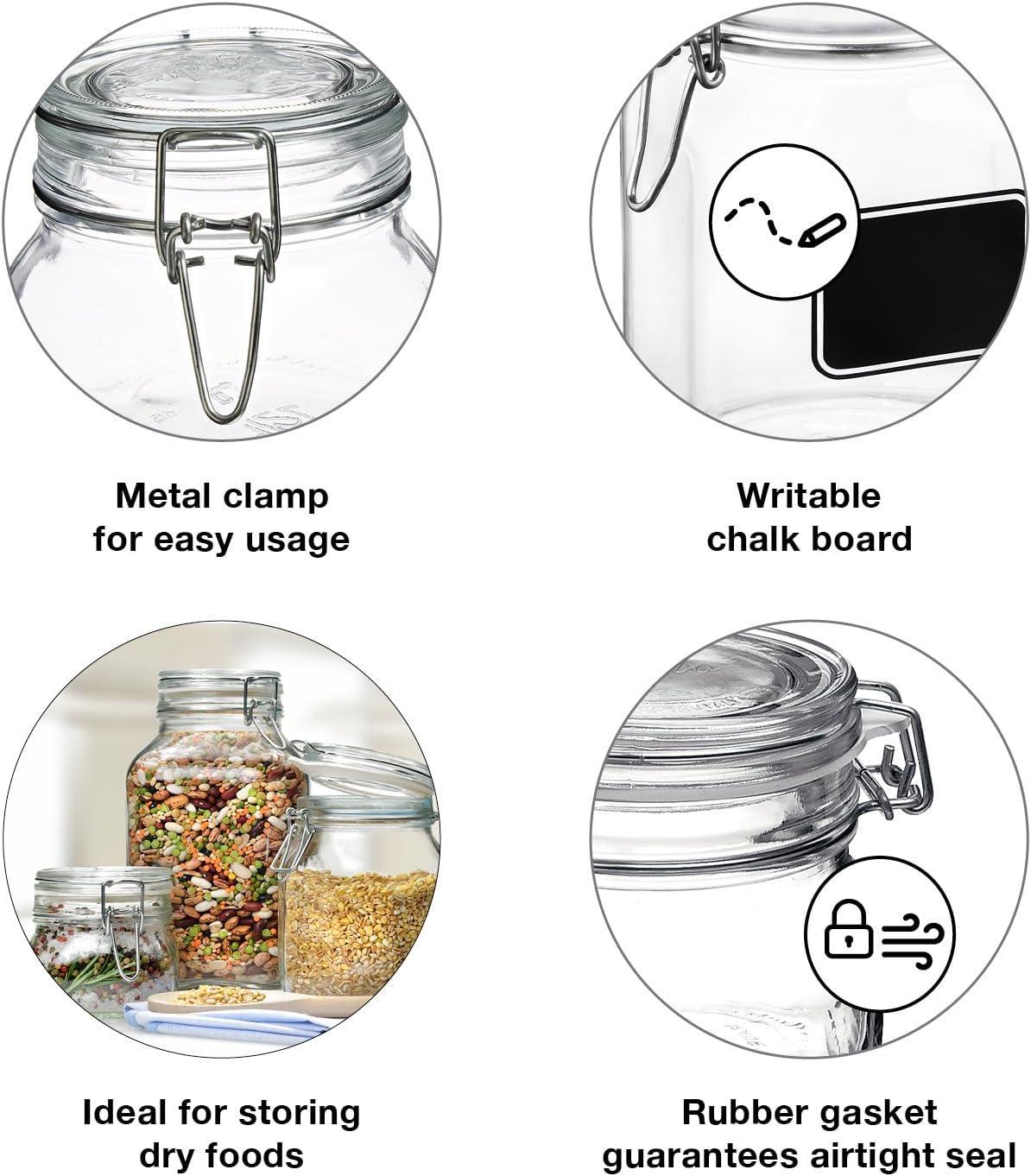 Bormioli Rocco Fido Square Clear Jar with Chalkboard, 33-3/4-Ounce