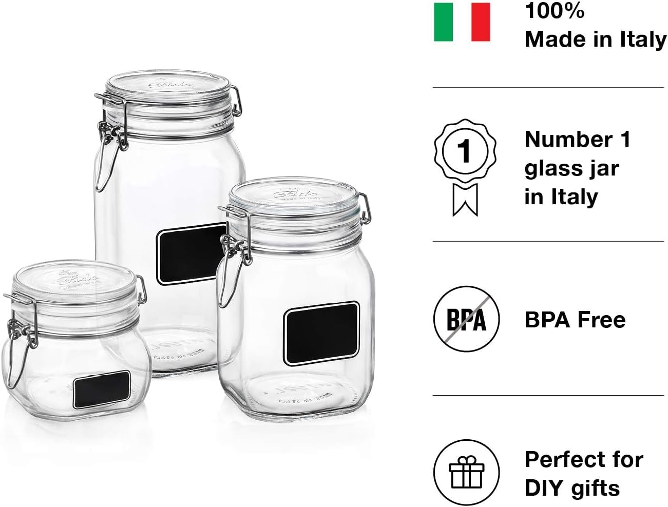 Bormioli Rocco Fido Square Clear Jar with Chalkboard, 33-3/4-Ounce