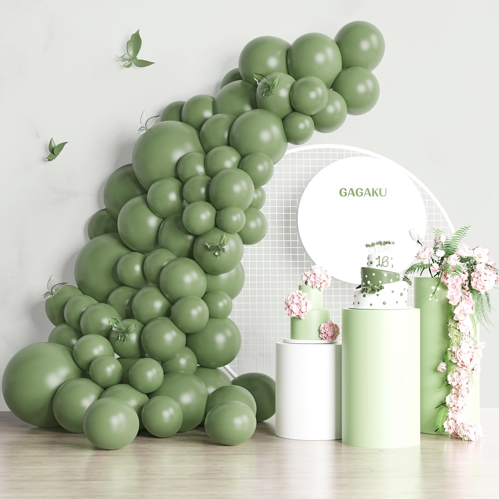 Sage Green Balloons,GAGAKU 60 pcs 5/12/18 Inch Latex Party Balloons Garland Arch Kit,Different Sizes Olive Green Balloons, Eucalyptus Green Balloon for Graduation Baby Shower Wedding