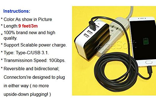USB 3.1 Male to USB 3.0 Type-A Data Charging Cable Connector 9ft Compatible with U.S. Cellular ZTE ZPAD K90U Tablet -