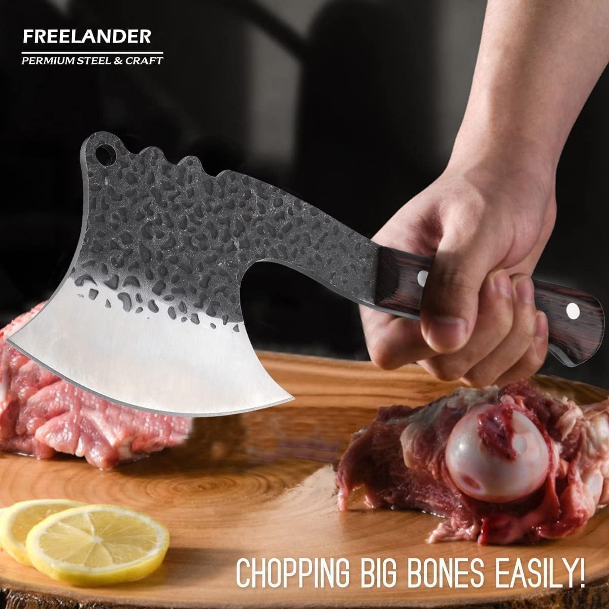 Handmade Meat Bone Cleaver Knife, Hand Forged Butcher Knife Axe, Heavy Duty Full Tang Bone Chopper Axe For Kitchen Outdoor BBQ, High C
