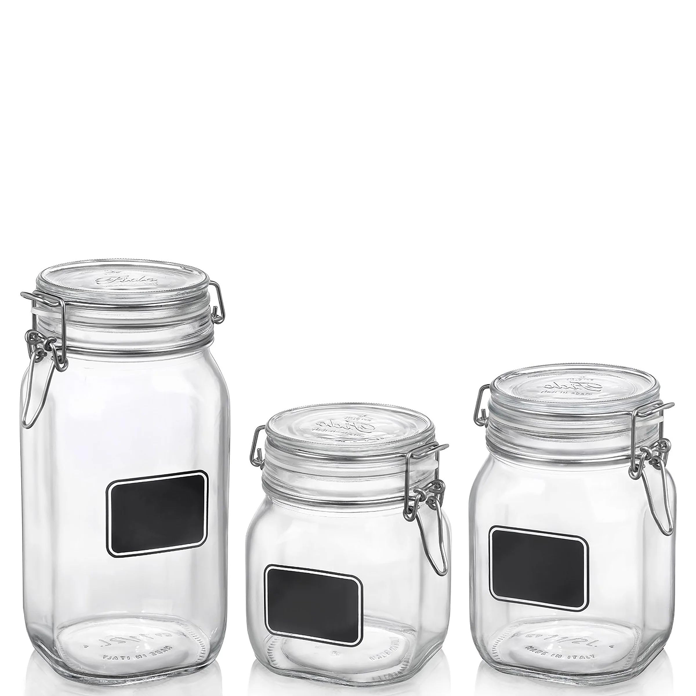 Bormioli Rocco Fido Square Clear Jar with Chalkboard, 33-3/4-Ounce