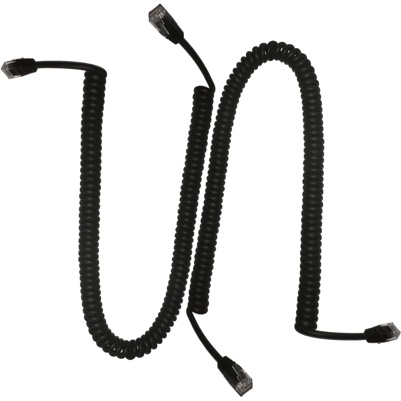 HPWFHPLF Telephone Cords, 2 Pack 6P6C Anti-Tangle Telephone Wires, 6-10 Feet RJ12 Male to Male Coiled Cable for Landline Phones (Black)