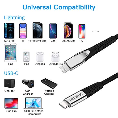 KINPS MFI Certified (10ft/3m) USB C to Lightning Fast Charging Cable Compatible with iPhone 12/11/11Pro/11 Pro Max/XS MAX/XS/XR/X, Supports Power Delivery(for Use with Type C Chargers), Black