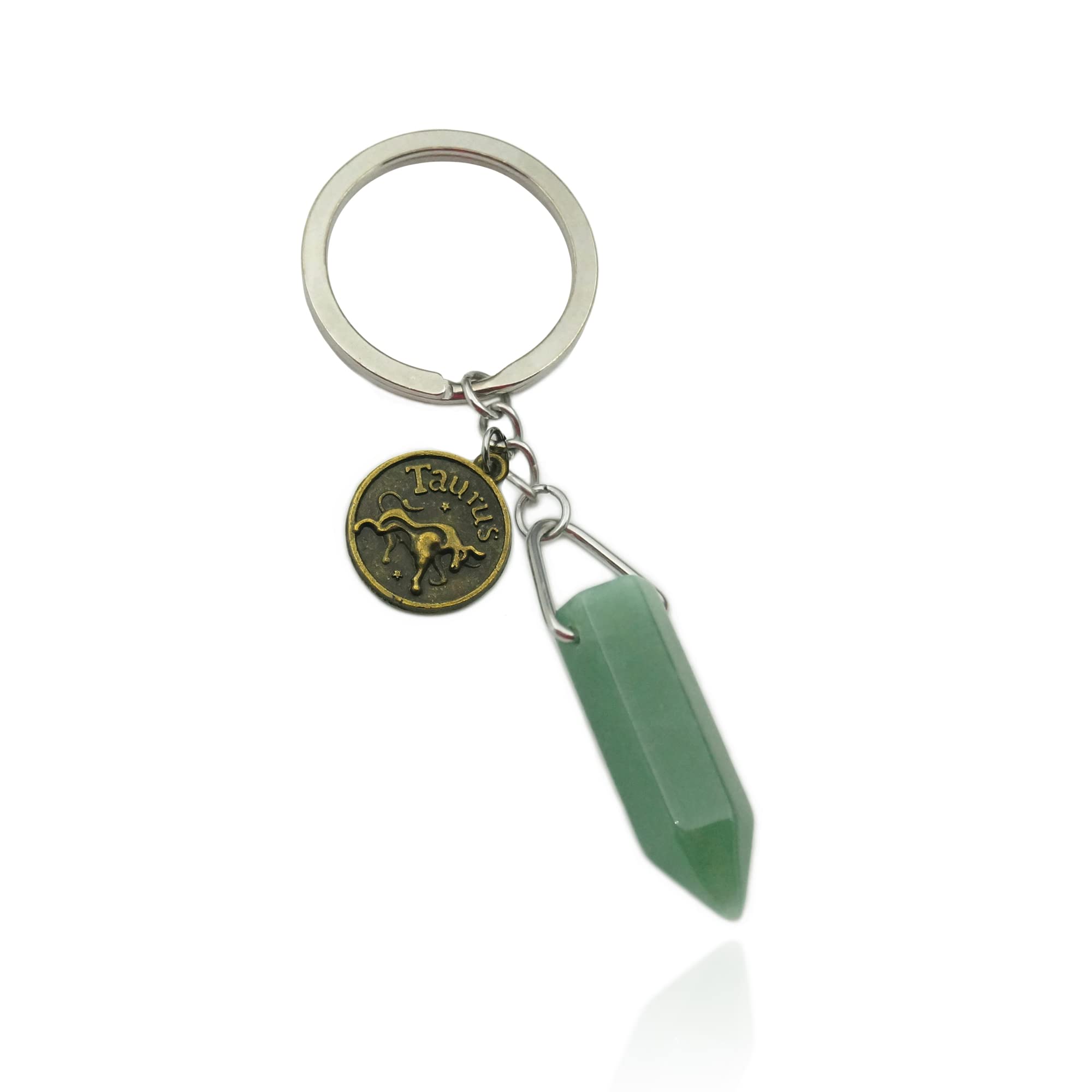 ZUOPIPI Zodiac Crystal Stone Keychain Natural Rose Stone/Red Agate/Aventurine Healing Crystal Keychain (Taurus)