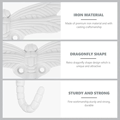 ARTIBETTER 2 Sets Dragonfly Hook Wall Art Key Holders Laundry Utility Wall Racks Dragonfly Decorative Hook Hat Rack Heavy Duty Hook Dragonfly Key Hanger Clothing White Hand Towel Wrought Iron
