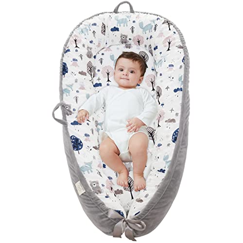 Baby Lounger 100% Cotton Breathable Newborn Infant Bed Co Sleeping Nest Bed Cover Machine Washable, Adjustable Size, Strong Zipper