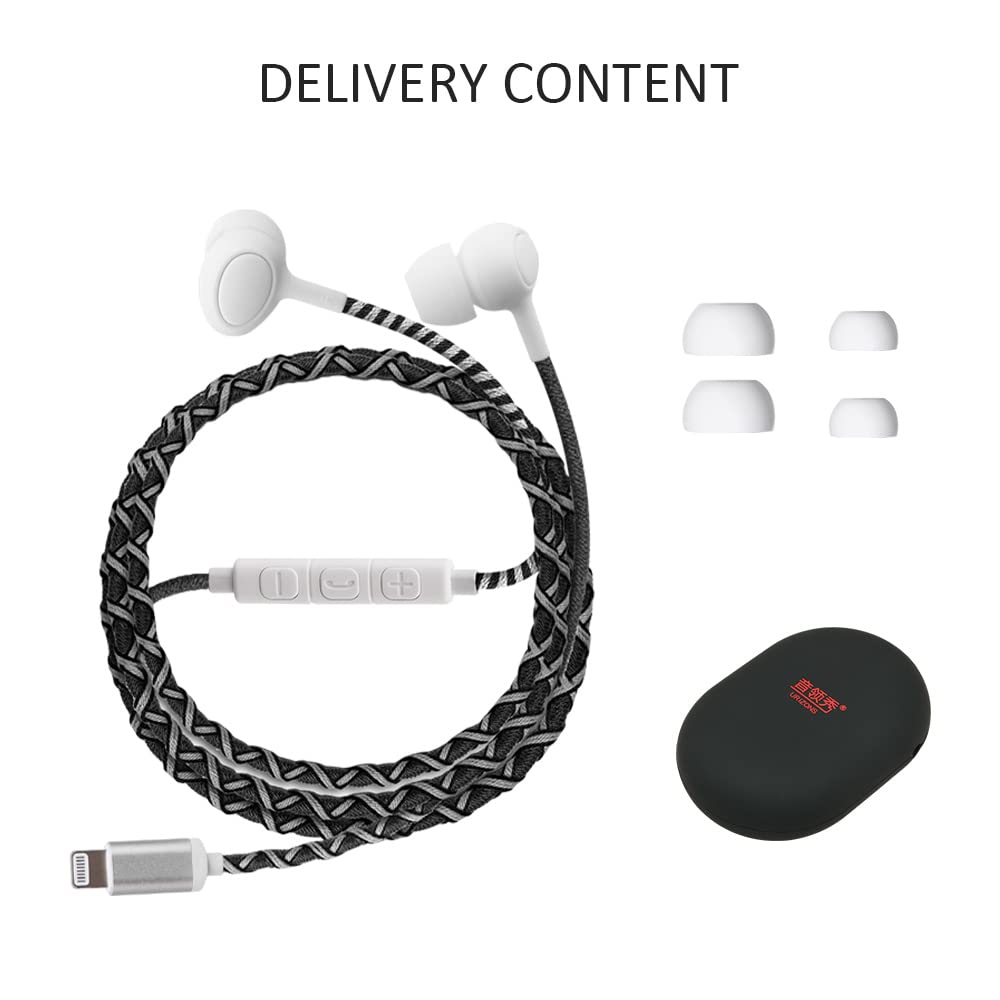 URIZONS Rope Braided Earphones with Mic, Kids Earbuds, in-Ear Lighting Headphones,Tangle-Free Cord Wrapped for iPhone 7, 8,11,12.14,XR MAX