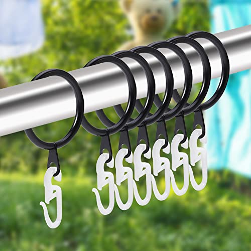 CALIDAKA Curtain Rings, 24Pack Black Curtain Rings and Hooks, 30mm Metal Hanging Rings with Curtain Hooks, Durable Curtain Drapery Pole Rod Rings for Window Rods, Shower Curtains Hanging