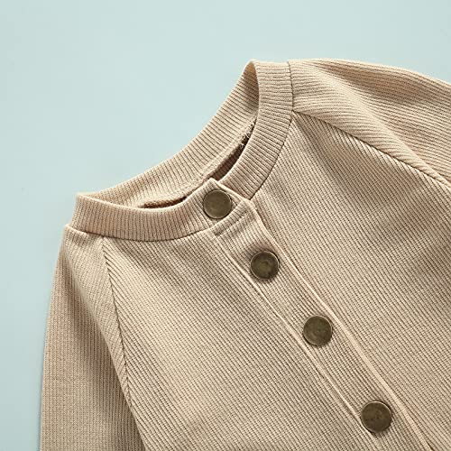 Newborn Baby Girl Boy Clothes Casual Jumpsuit Unisex Infant Solid Color Long Sleeve Romper with Pockets (Khaki, 6-9 Months)