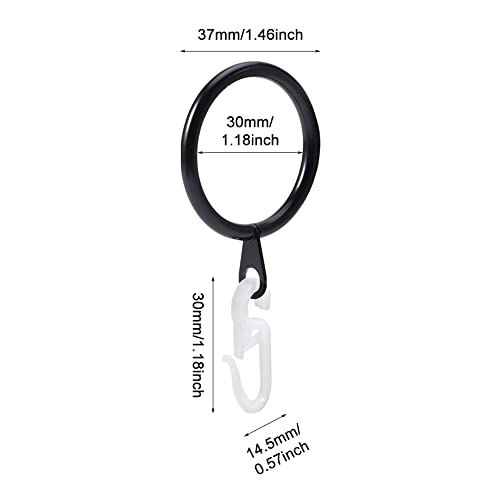 CALIDAKA Curtain Rings, 24Pack Black Curtain Rings and Hooks, 30mm Metal Hanging Rings with Curtain Hooks, Durable Curtain Drapery Pole Rod Rings for Window Rods, Shower Curtains Hanging